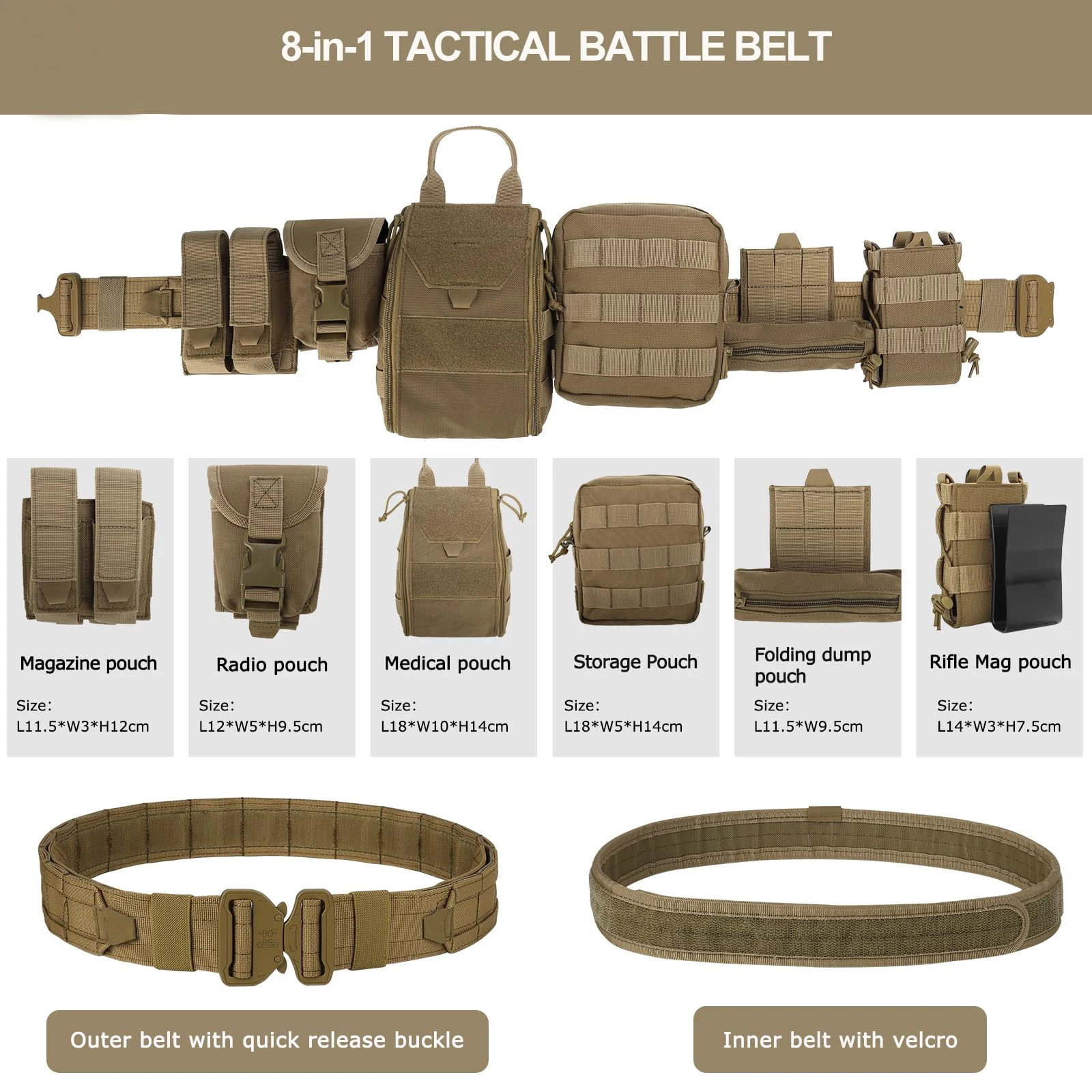 8-in-1 Heavy Duty Tactical Battle Belt with Quick Release | Outdoor ...