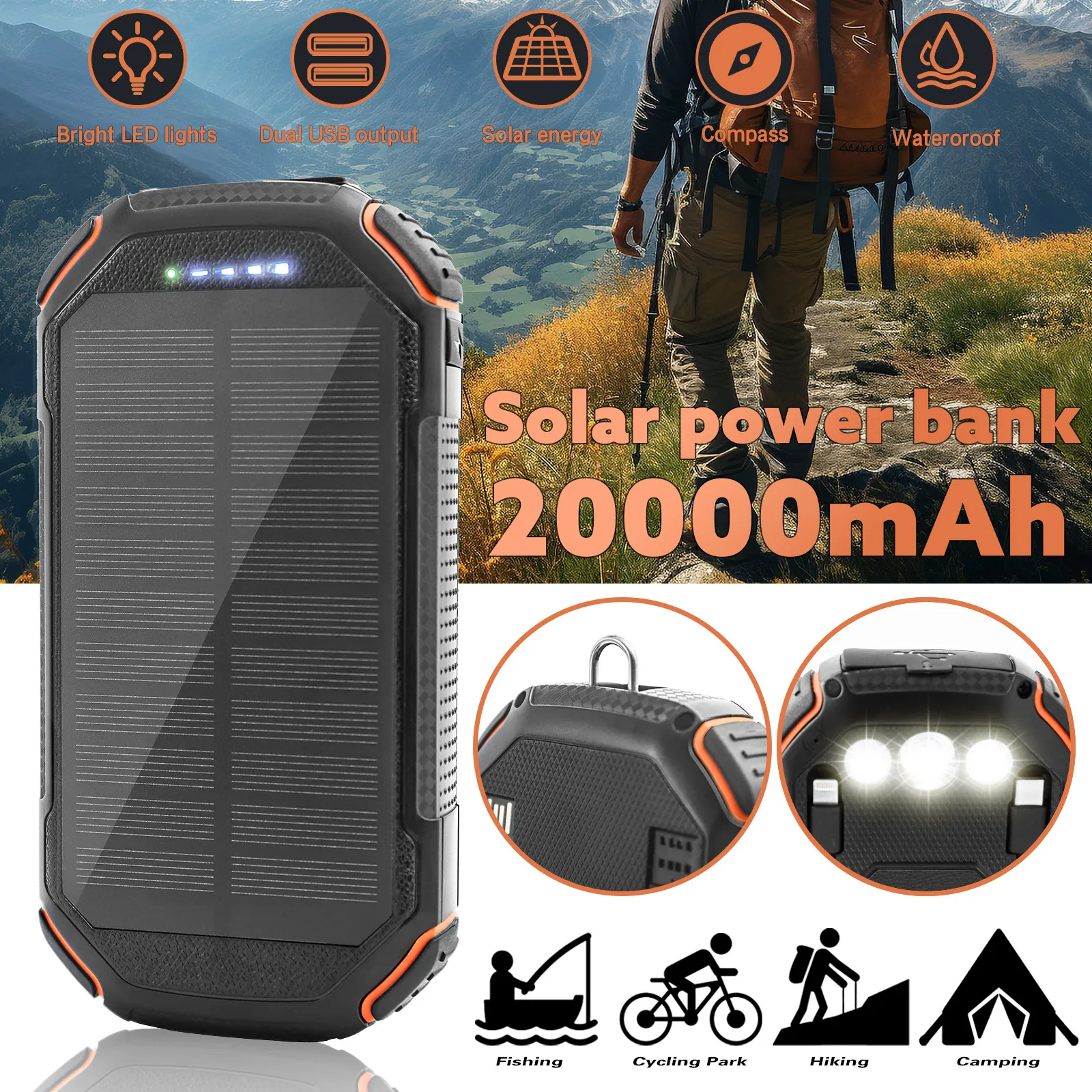 36000mAh Solar Power Bank with Wireless Charging | OutdoorSurvivors